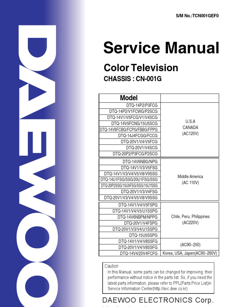 Daewoo CRT TV Service Manual | PDF | Resistor | Vacuum Tube