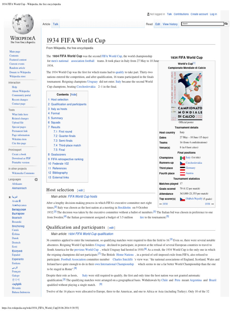 1934 FIFA World Cup - Wikipedia, The Free Encyclopedia | PDF | Fifa ...
