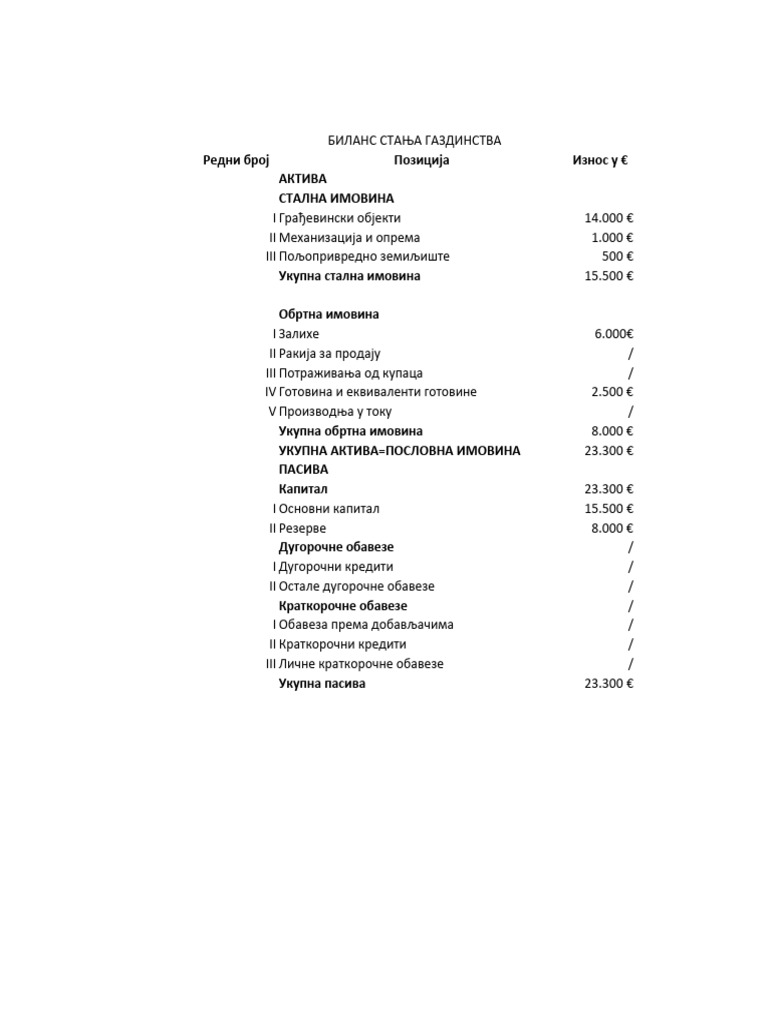 Bilans Stanja Petar | PDF