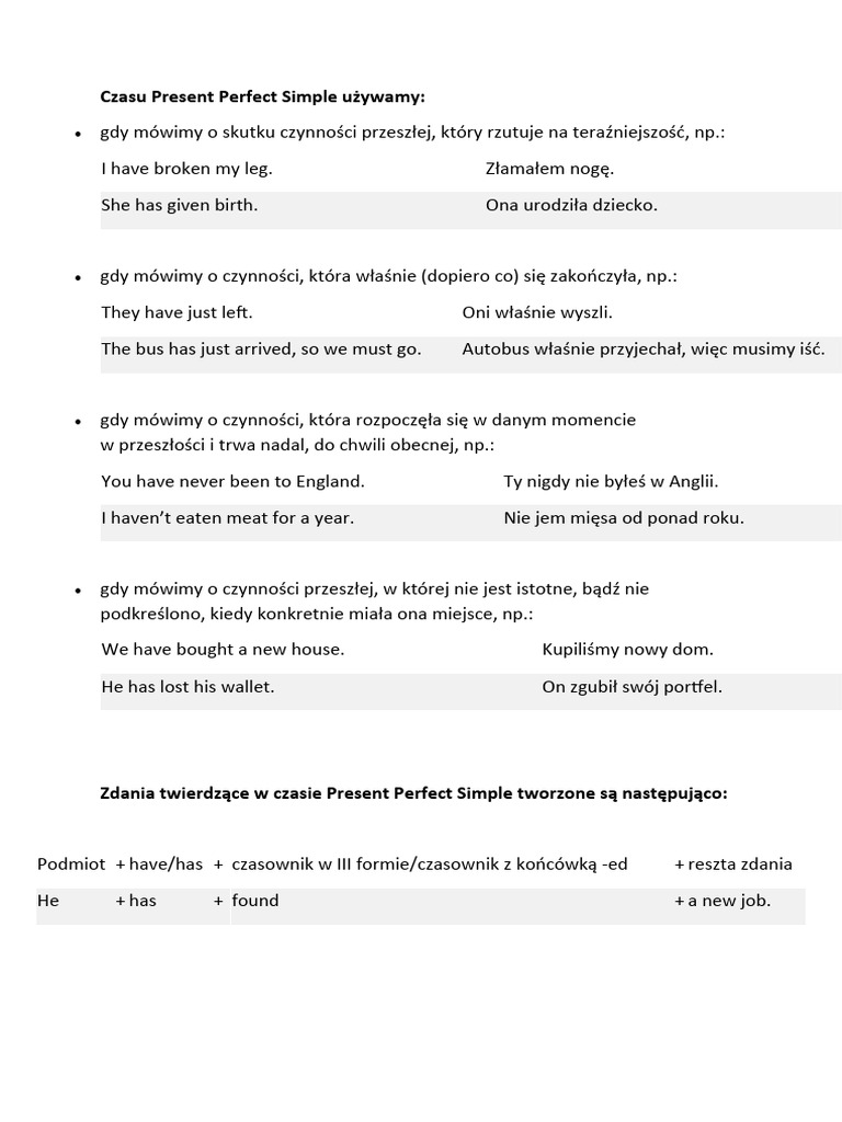 Czasu Present Perfect Simple Używamy | PDF