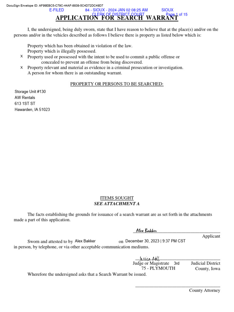 Iowa Search Warrant for Billy Phillips | PDF | Search Warrant | Law ...