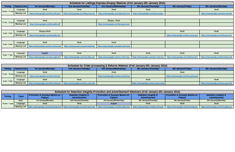 WEbinar Calenders - Calendar With Link | PDF