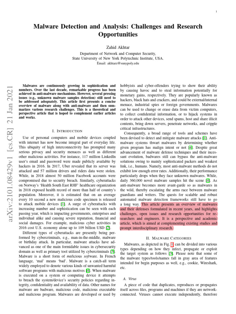 Malware Detection and Analysis Challenges and Rese | PDF | Malware ...