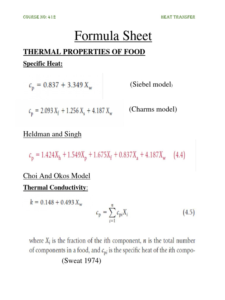 Formula Sheet by Heat Transfer - 230915 - 225030 | PDF