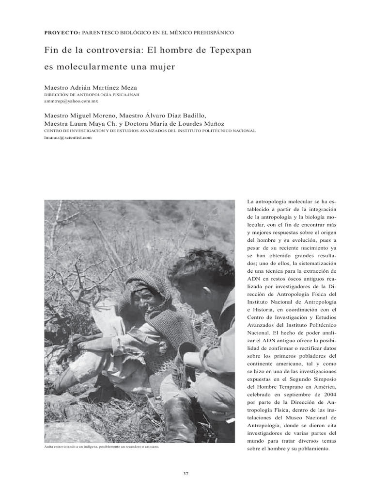 Fin de La Controversia: El Hombre de Tepexpan Es Molecularmente Una ...