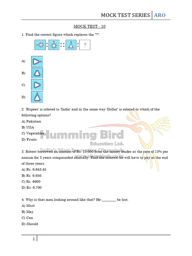 Mock Test Series ARO Questions & Answers | PDF | Interest