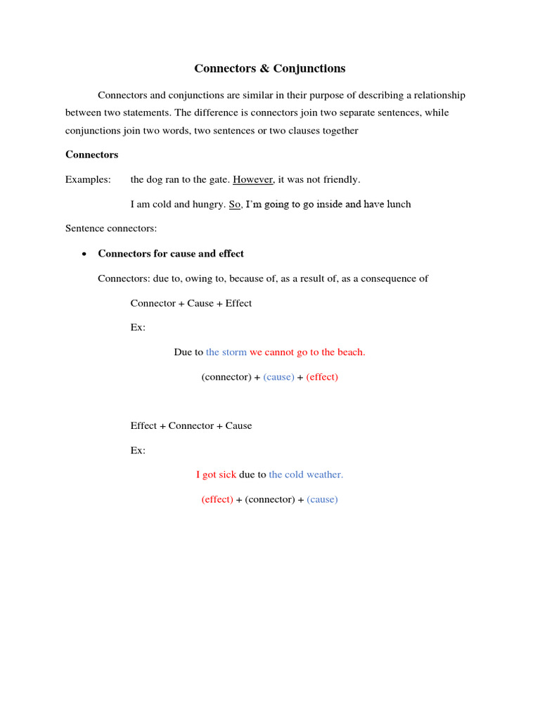 Connectors & Conjunctions | PDF