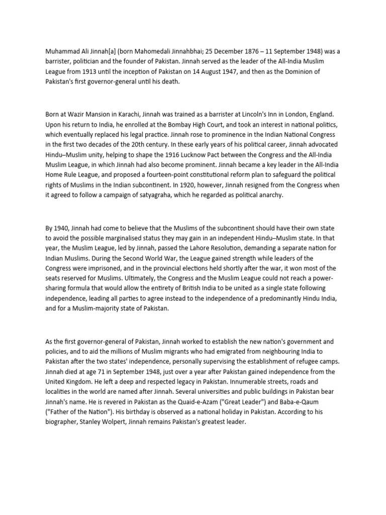 Muhammad Ali Jinnah Pdf