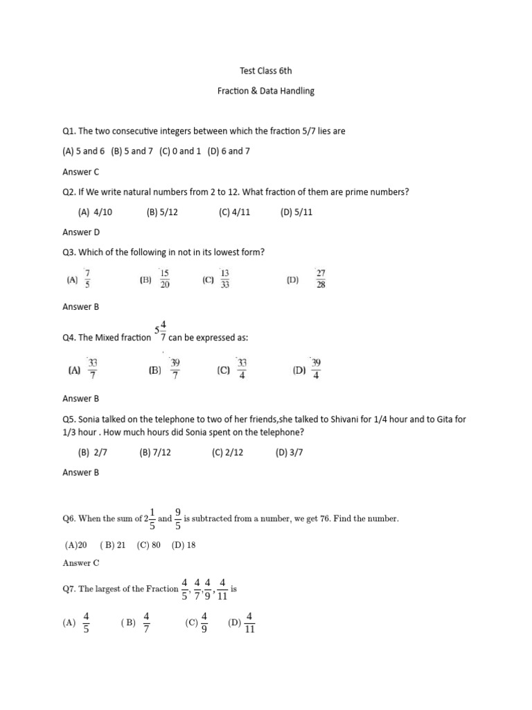 Test Class 6th | PDF | Elementary Mathematics | Numbers