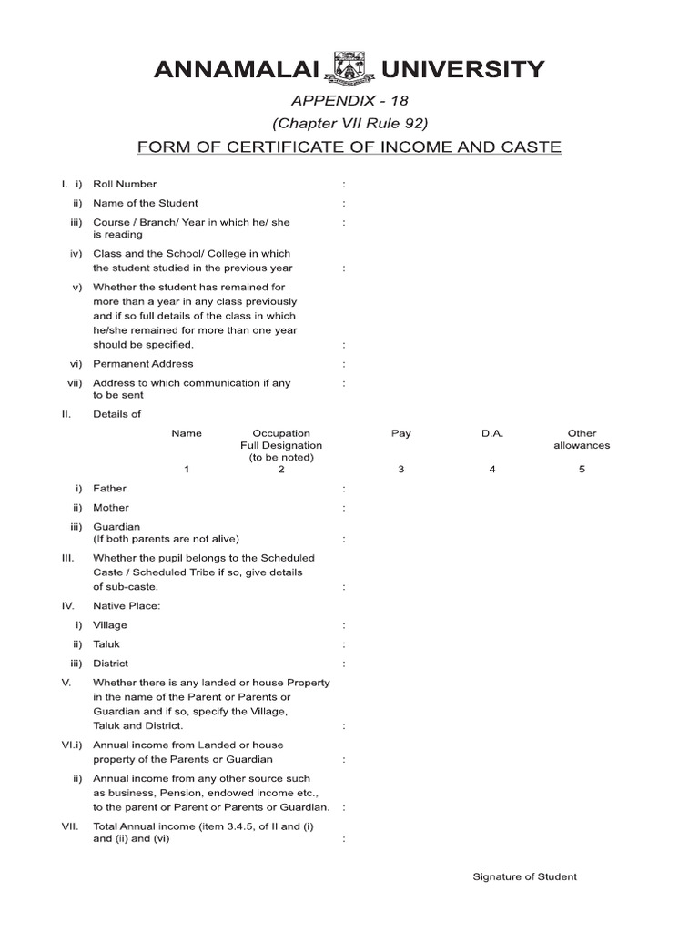 Form Certificateofincomeandcaste | PDF