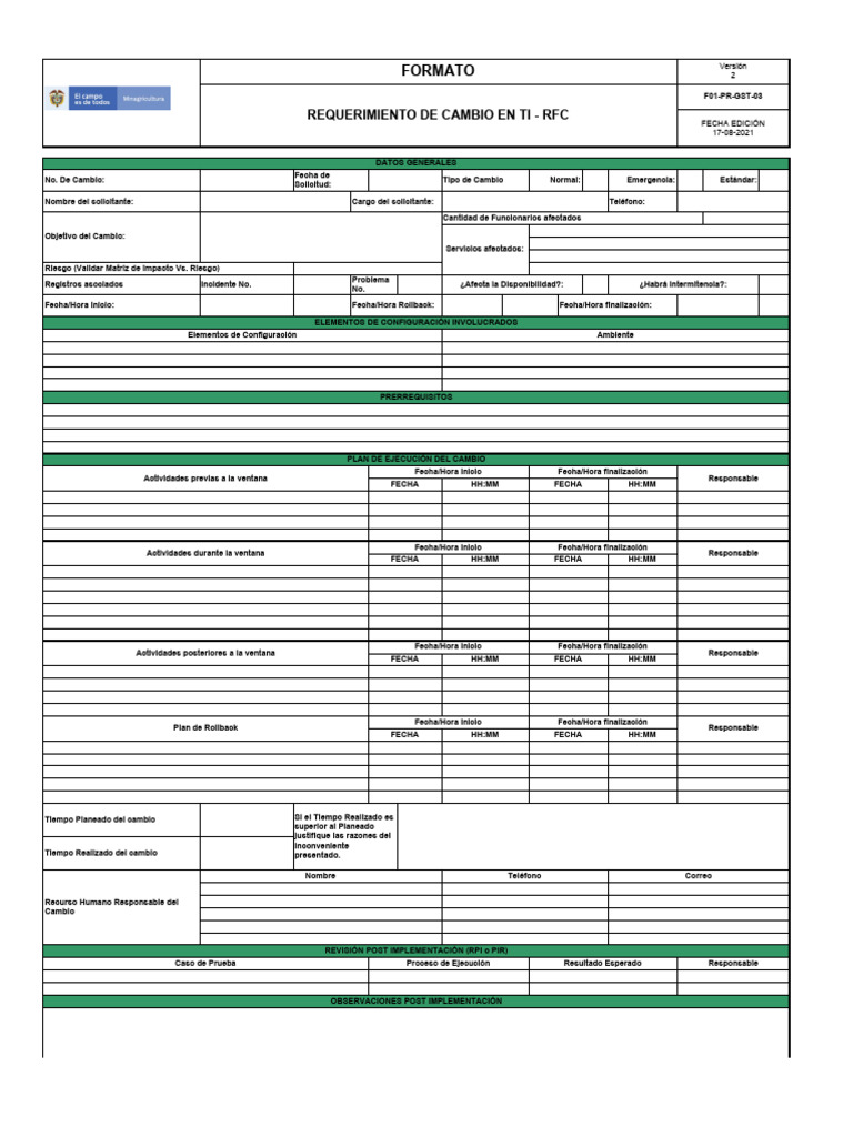 Requerimiento de Cambio en TI - RFC | PDF