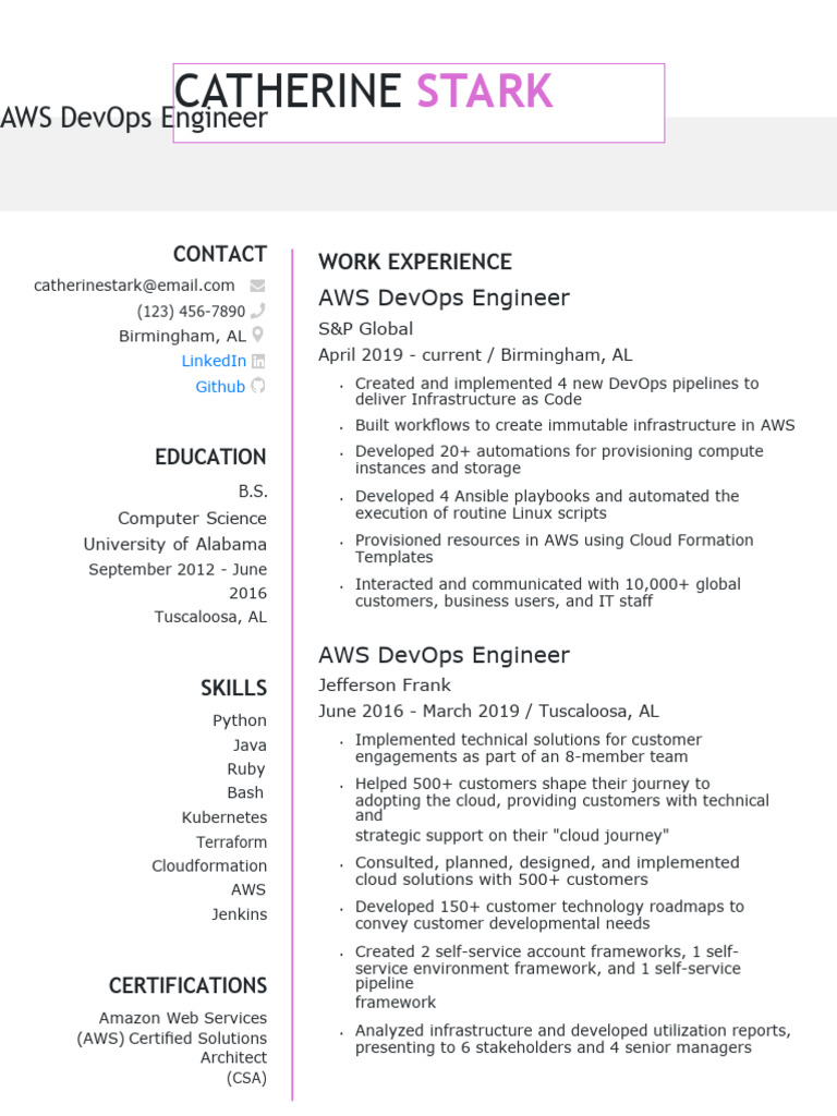 Aws Devops Engineer Resume Example | PDF | Amazon Web Services | Cloud ...