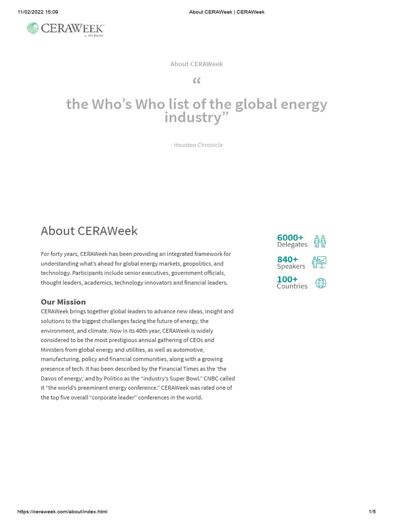 About CERAWeek - CERAWeek | PDF