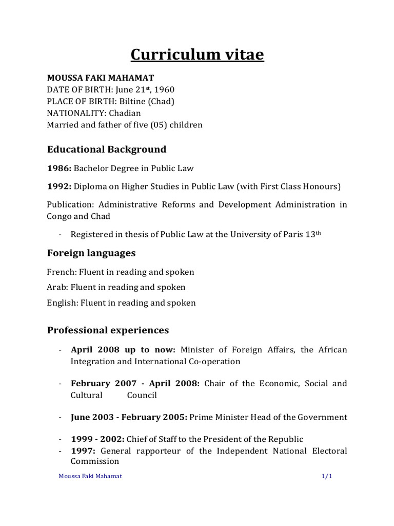 31700-File-Cv Moussa Faki Mahamat Tchad e | PDF