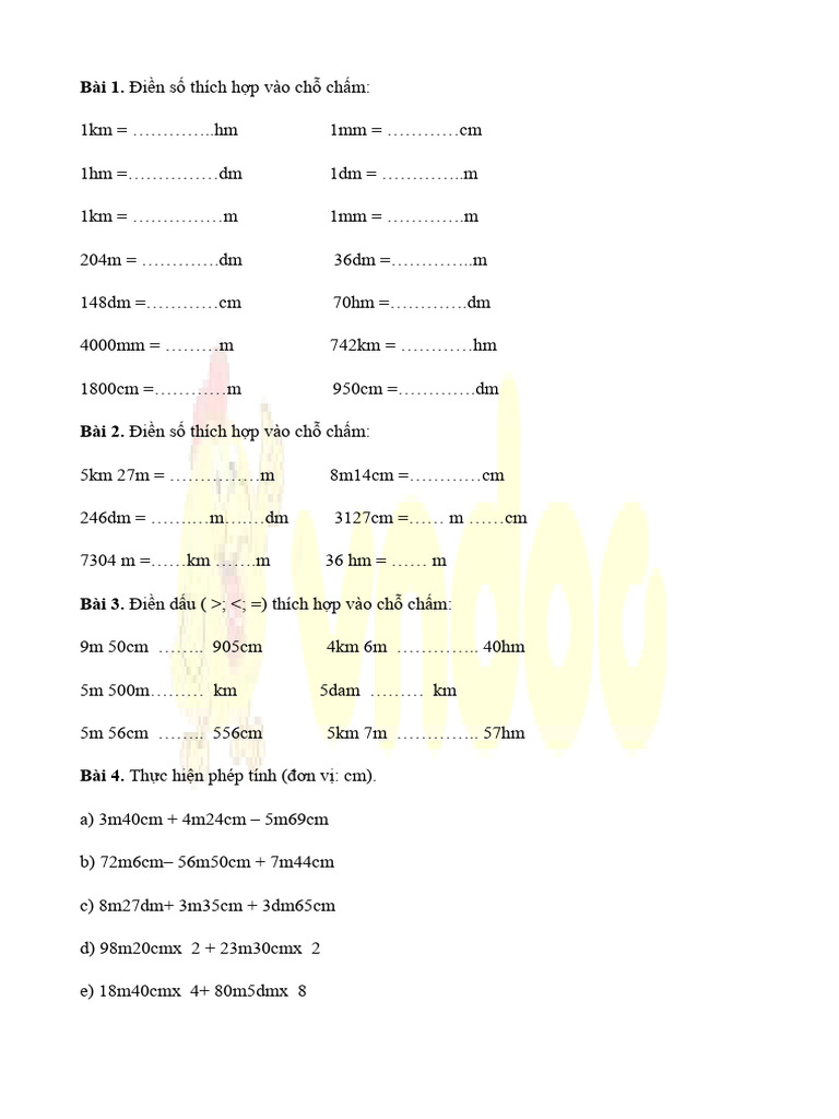 Bai Tap Ve Don Vi Do Co Ban | PDF