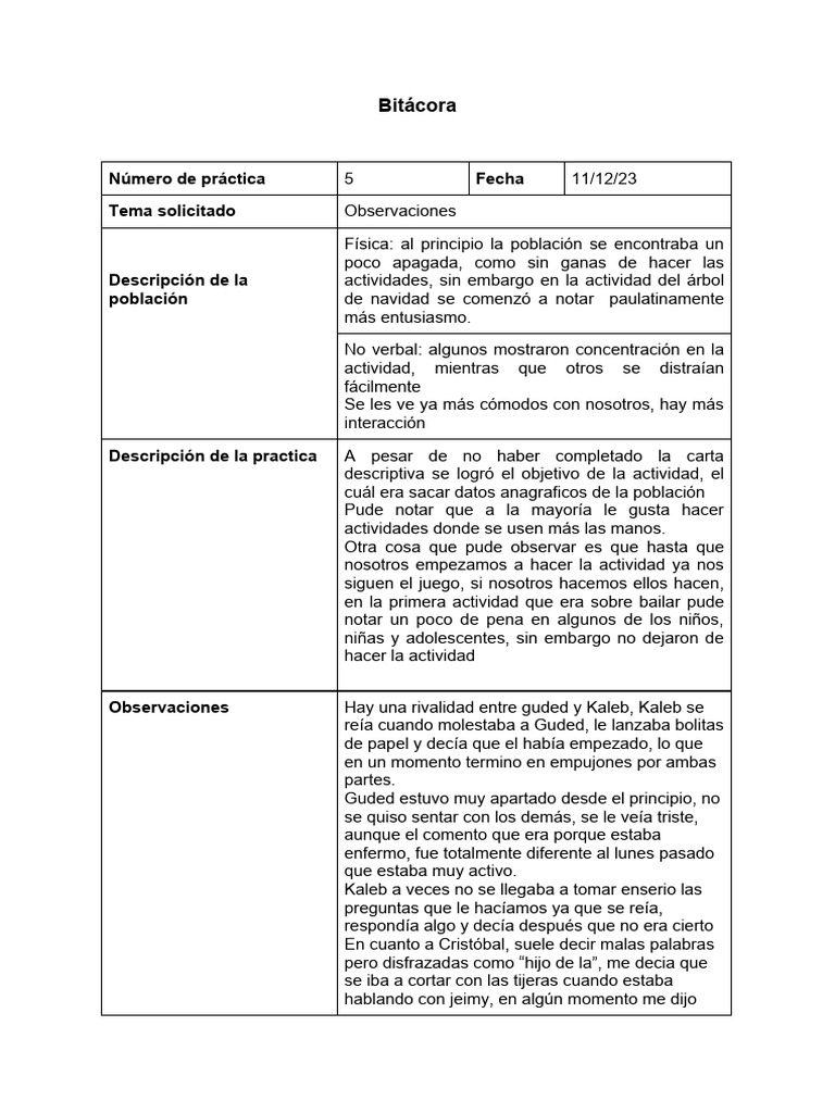 Bitácora 11-Dic-2023 | PDF