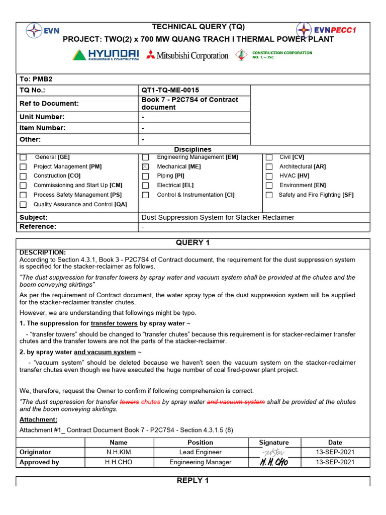 QT1-TQ-ME-0015 - Dust Suppression System For Stacker-Reclaimer | PDF | Science & Mathematics ...
