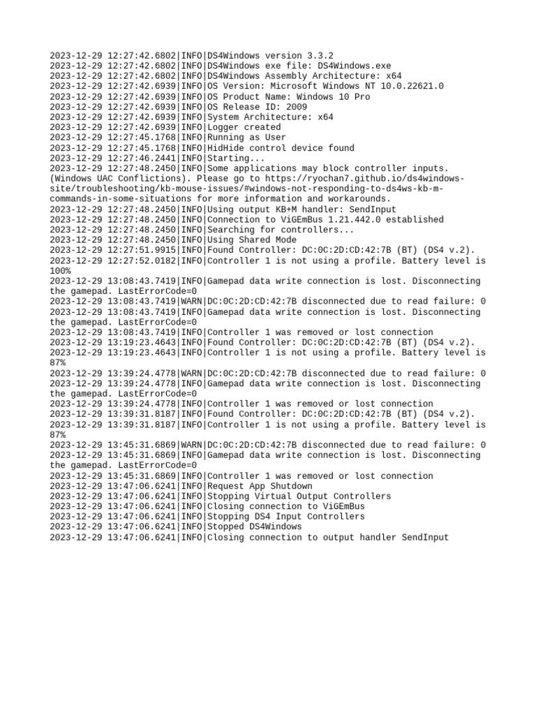 Ds4windows Log 20231229.0 | PDF | Microsoft Windows | Computing