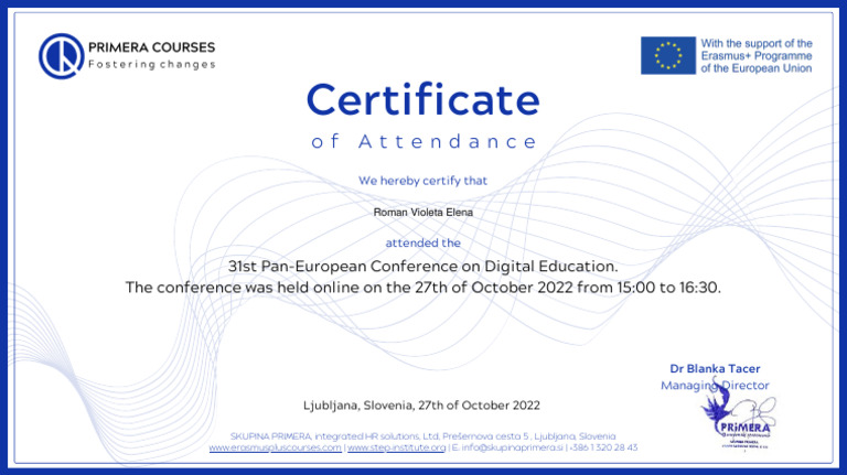 Diploma Conferinta Erasmus-Slovenia | PDF