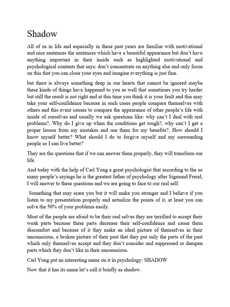 shadow presentation | PDF | Shadow (Psychology) | Psychology