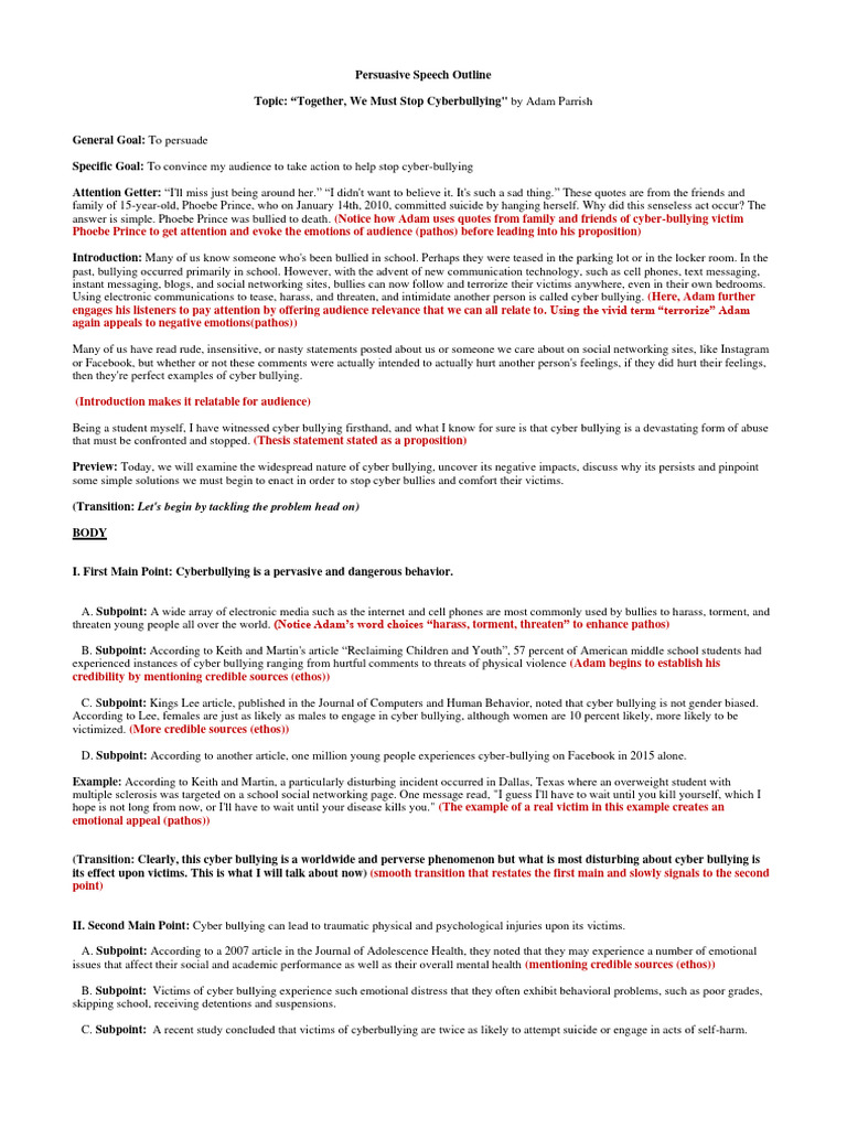 Persuasive Speech Outline Pdf