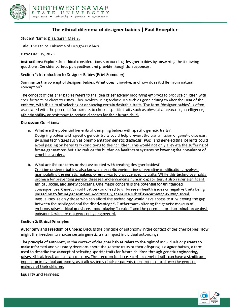 l Dilemma of Designer Babies Paul Knoepfler Worksheet | PDF | Designer ... l Dilemma of Designer Babies Paul Knoepfler Worksheet | PDF | Designer ...