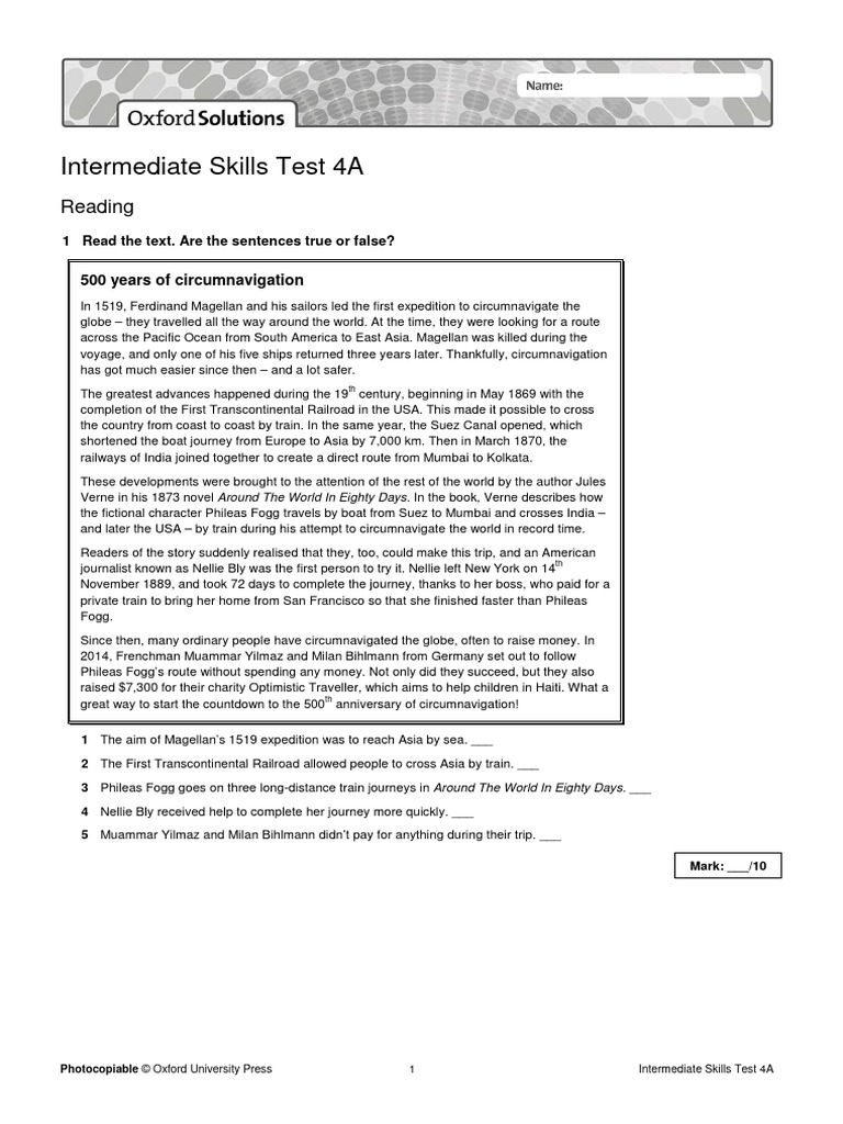 Oxford Solutions Intermediate Skills Test 4 A | PDF