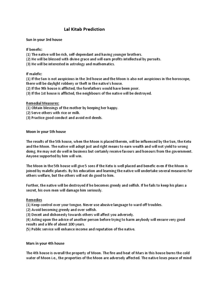 Lal Kitab Predictions and Remedies | PDF | Technical Factors Of ...