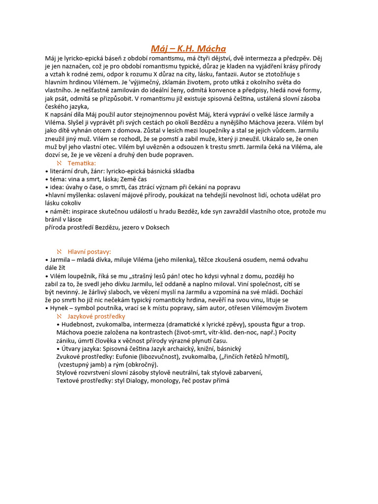 Máj - K.H. Mácha: Tematika | PDF