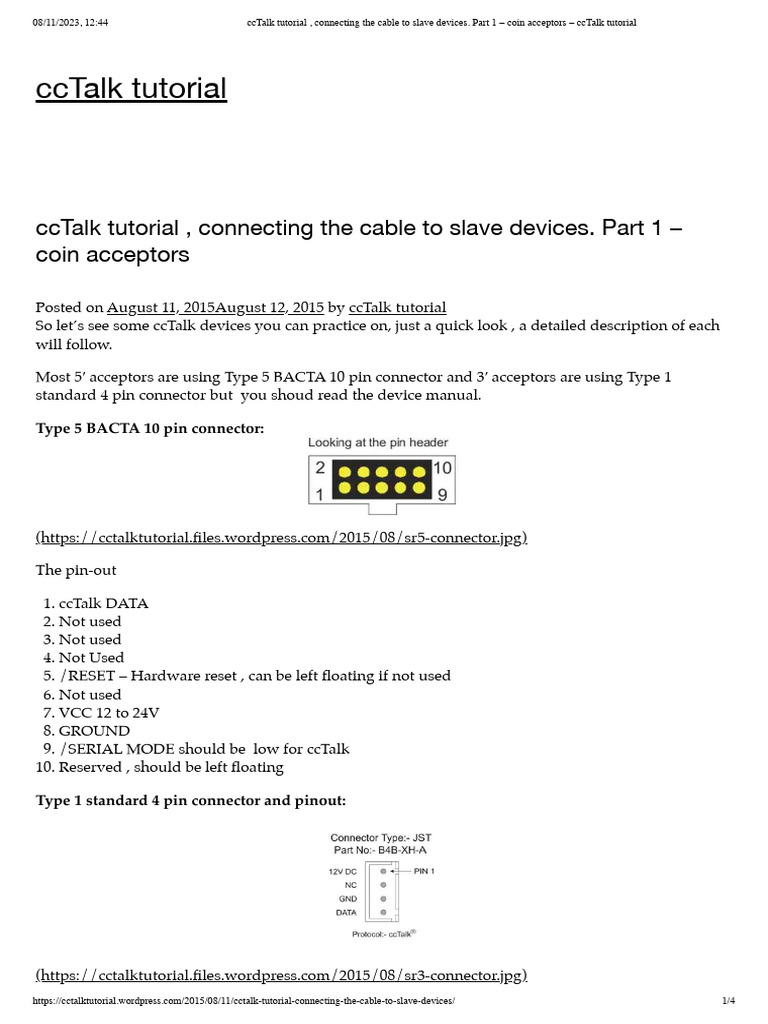 ccTalk Cable Connection Guide: Coin Acceptors | PDF | Physical Layer ...