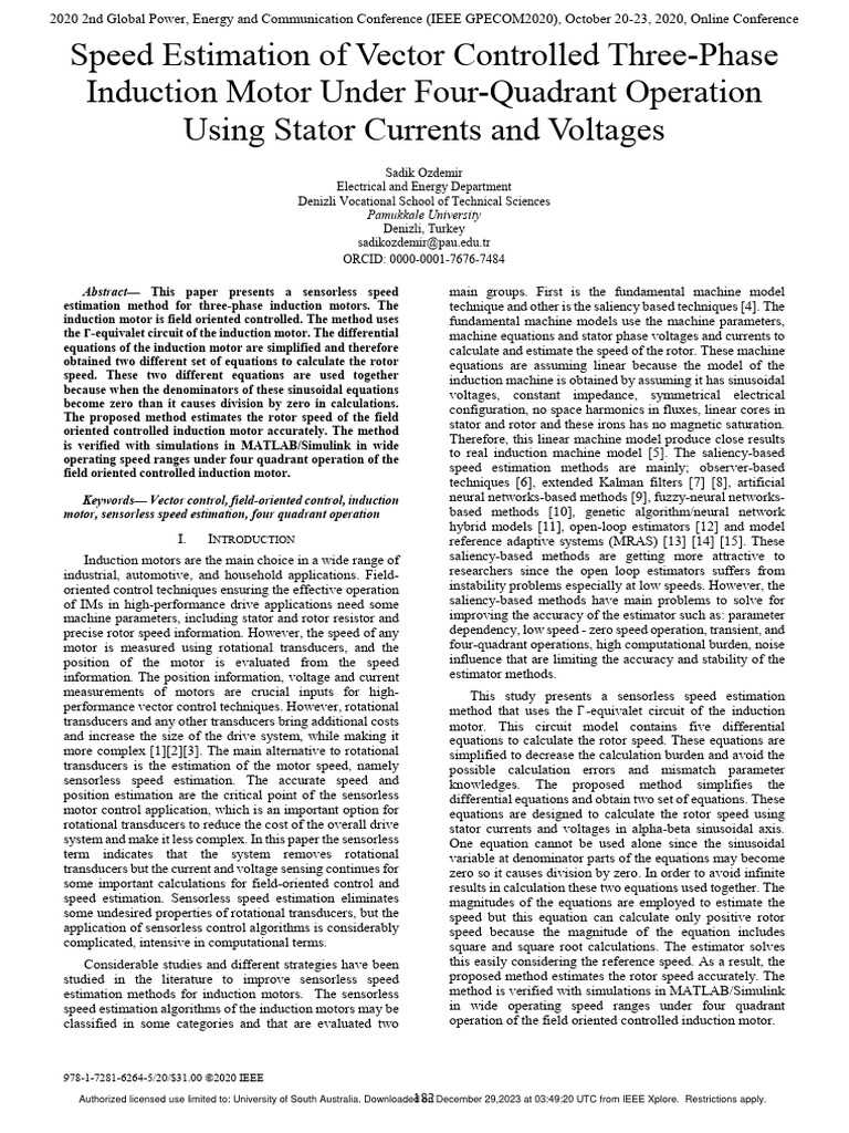 Speed Estimation Of Vector Controlled Three Phase Induction Motor Under