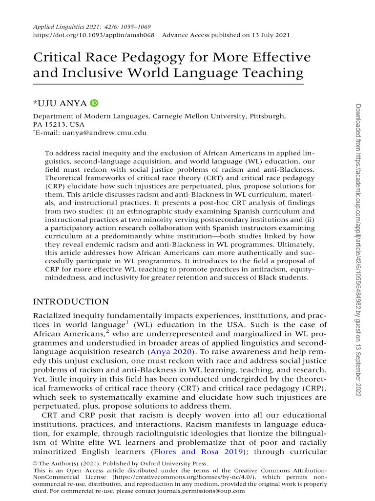 Critical Race Pedagogy For More Effective And Inclusive World Language Teaching Download Free