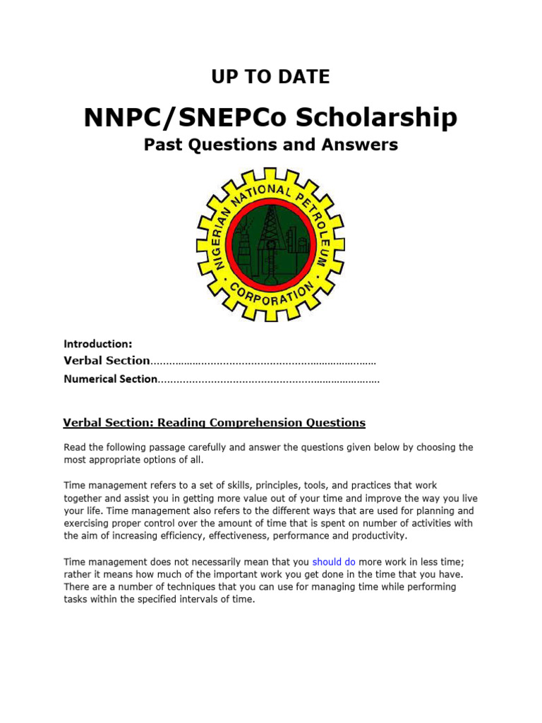 NNPC SNEPCo Scholarship Past Questions and Answers (Up-To-date) | PDF ...