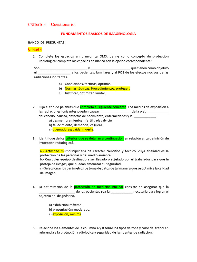 UNIDAD 4 Banco de Preguntas | PDF