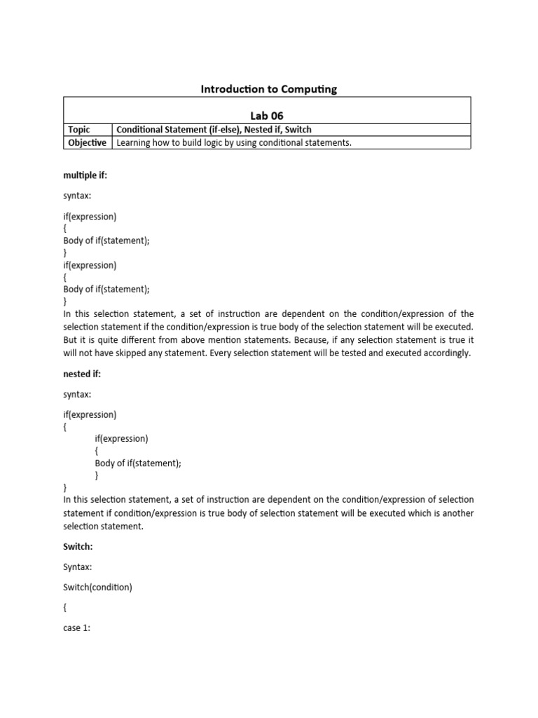 Lab 6 (Conditional Statment) - 1 | PDF | Computer Engineering | Computer Programming