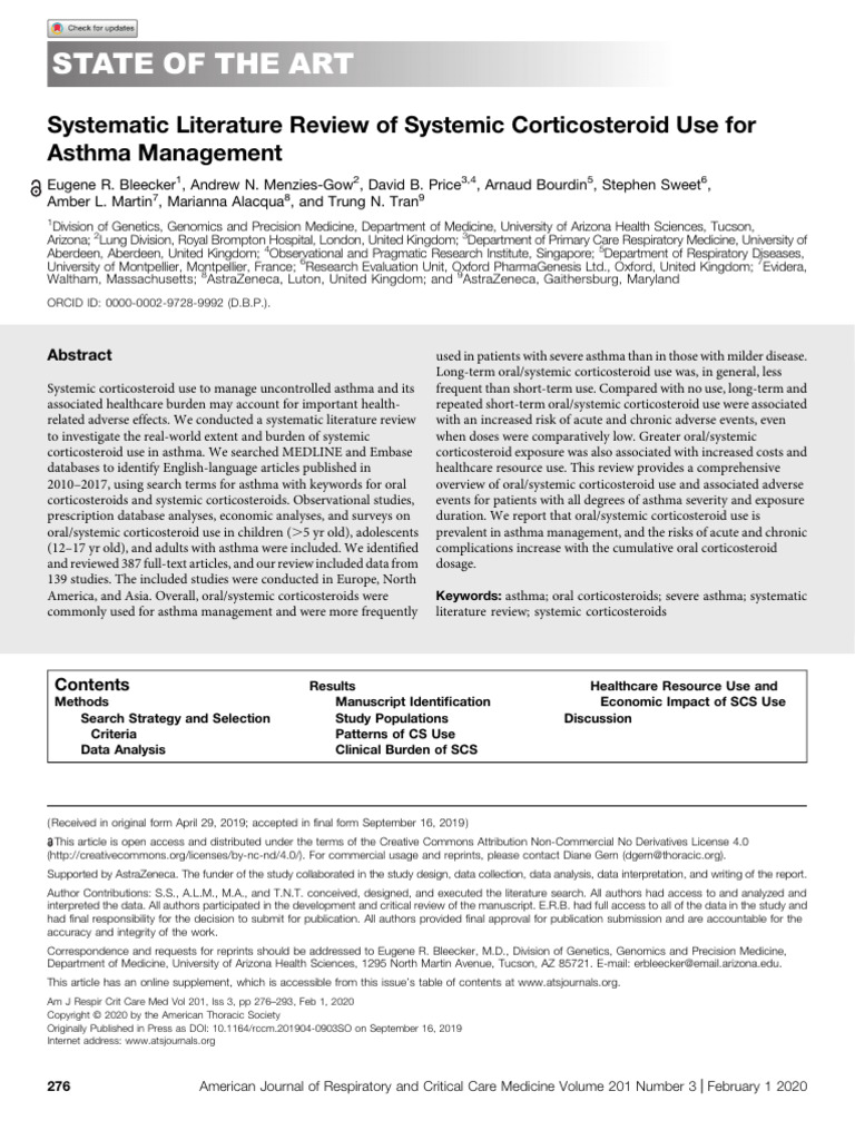 Bleecker Et Al 2020 Systematic Literature Review of Systemic Corticosteroid Use For Asthma ...