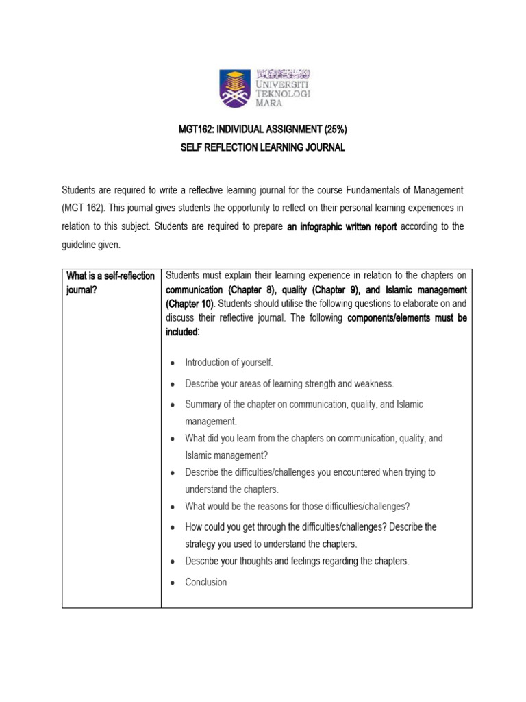 MGT162 Individual Assignment - Reflection Journal - MAC 2023 | PDF | Experience | Thought