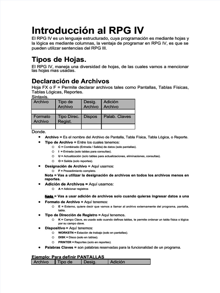 PDF Manual Basico de RPG IV - Compress | PDF | Archivo de computadora ...