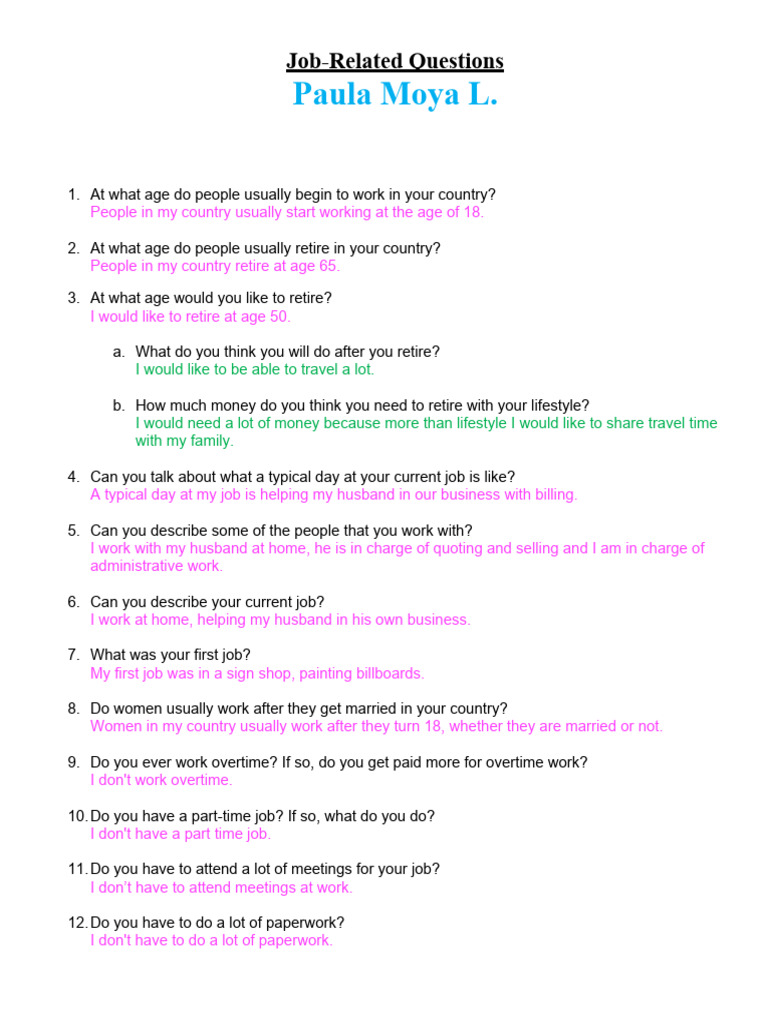 Job-Related Questions | PDF | Salary | Employment