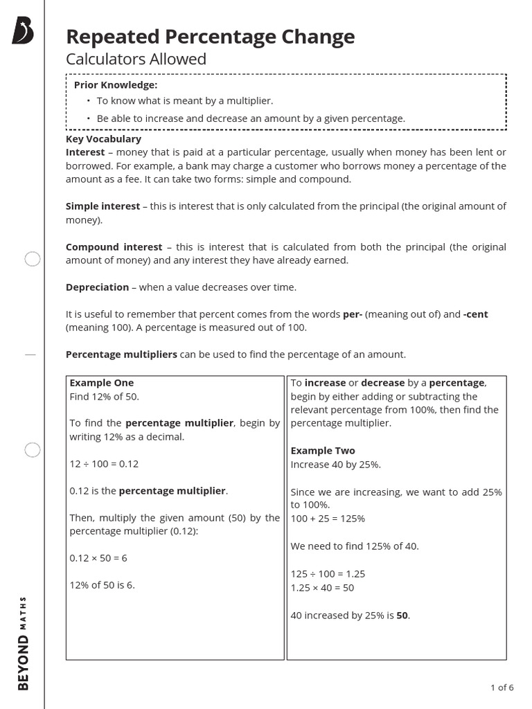 Percentage Change | PDF | Percentage | Interest