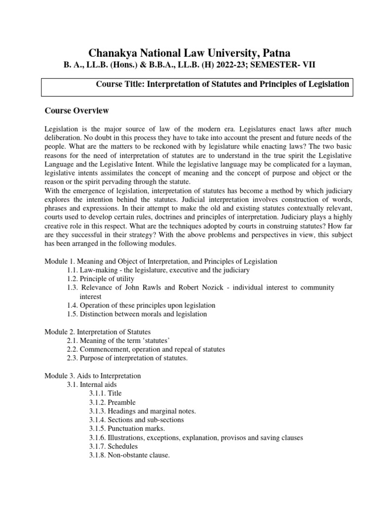 Interpretation of Statutes and Principles of Legislation | Download ...