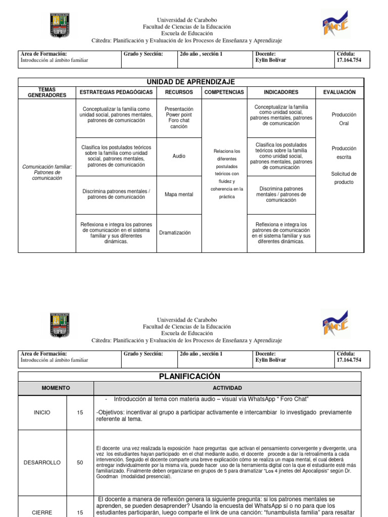 Planificacion Eylin Bolivar | PDF | Maestros | Evaluación
