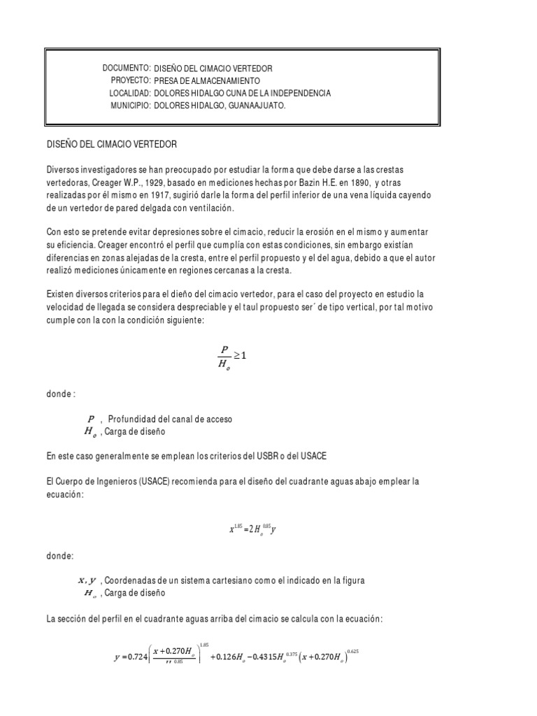 Diseño de Cimacio | PDF | Matemáticas | Ingeniero civil