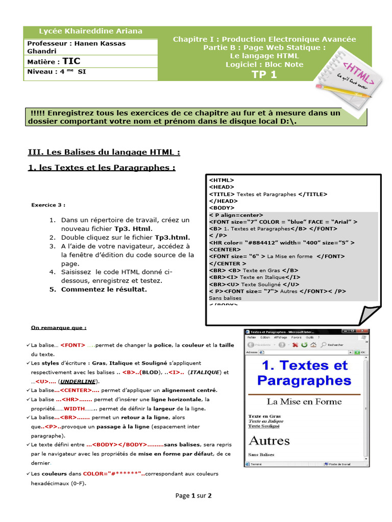 TP 1 HTML Correction | PDF
