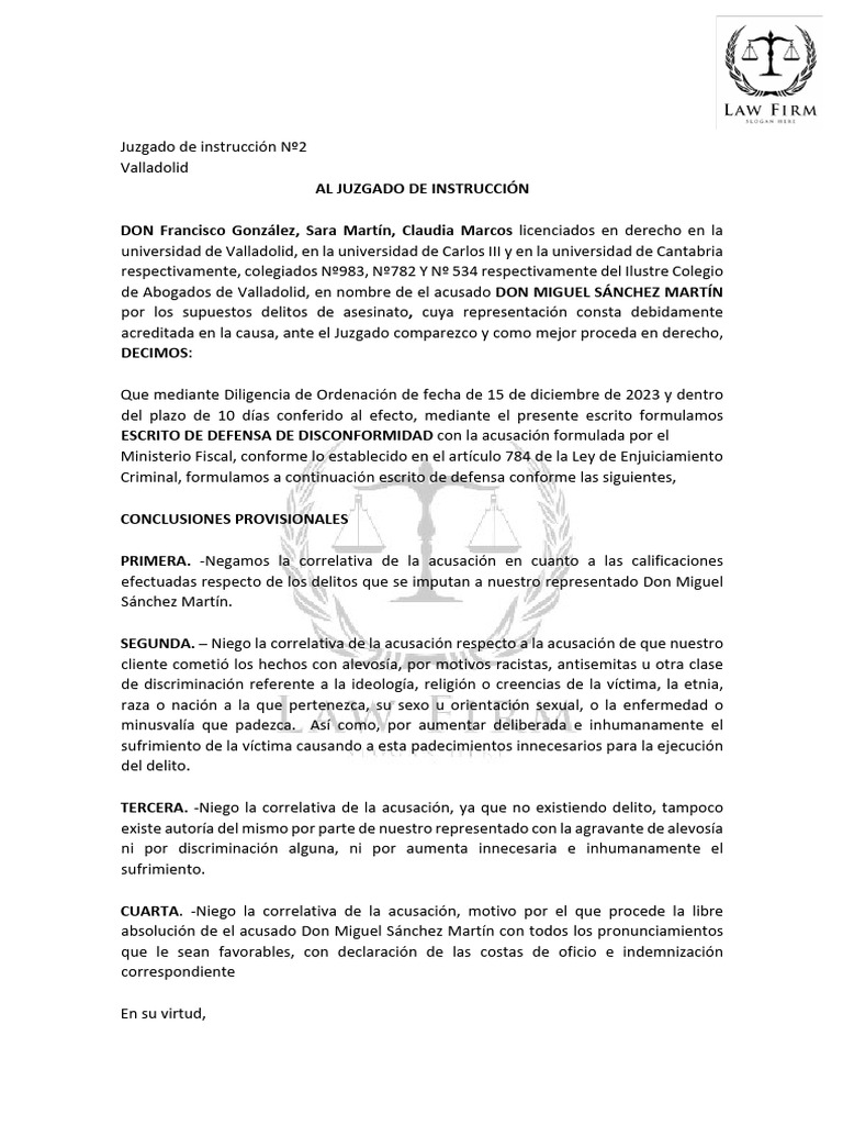 Escrito Defensa | PDF | Justicia | Crimen y violencia