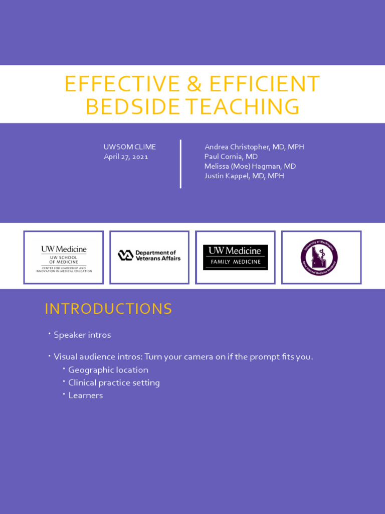 CLIME Effective Efficient Bedside Teaching v4 - All Slides | PDF | Patient | Learning