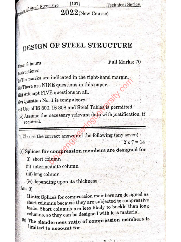Design of Steal 2022 Beu Pyq Solution - Compressed | PDF