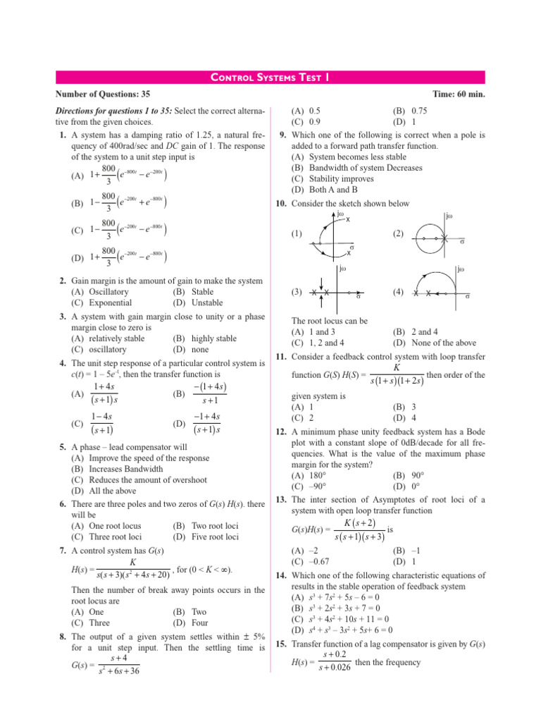 Control System Test 1 | PDF