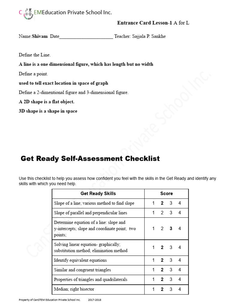 Geometry Skills Self-Assessment Guide | PDF