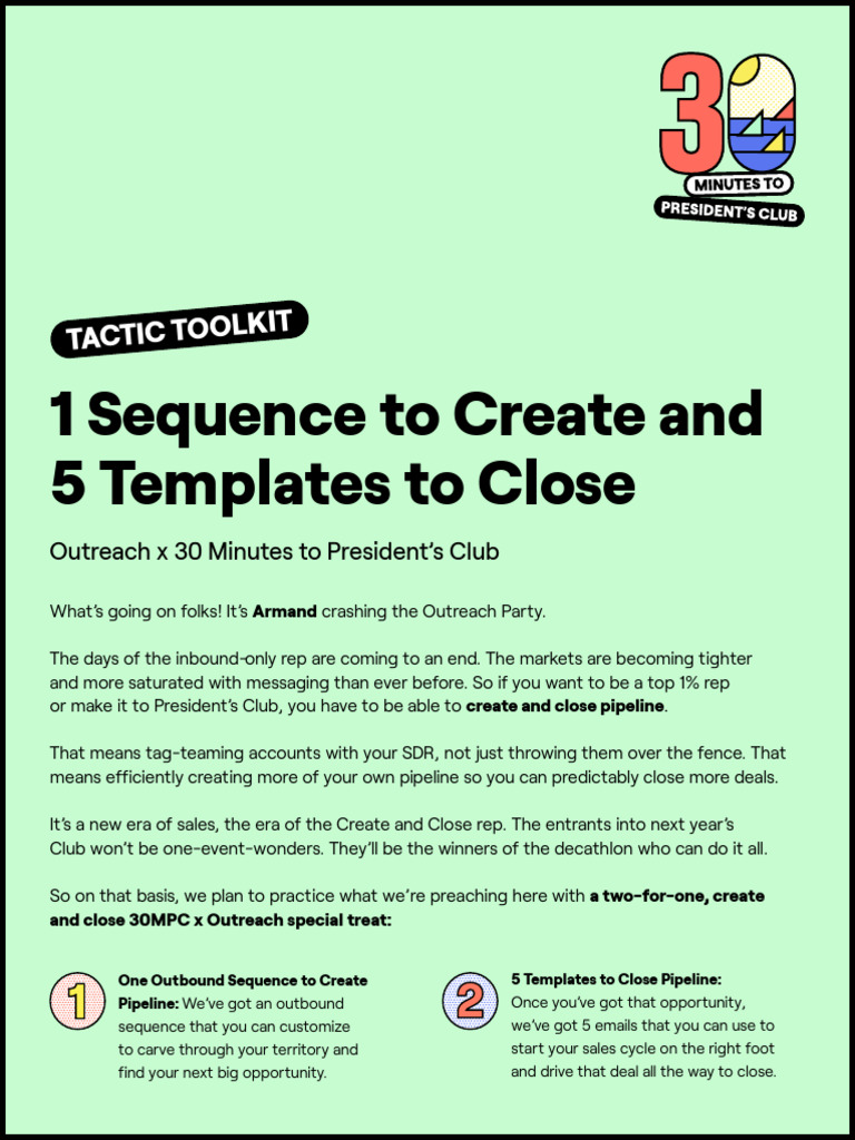 Outreach X 30 Minutes To President's Club 1 Sequence To Create and 5 ...